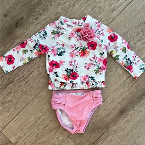 Little Me | Swim | Little Me Floral Rash Guard Set Pink And White ...